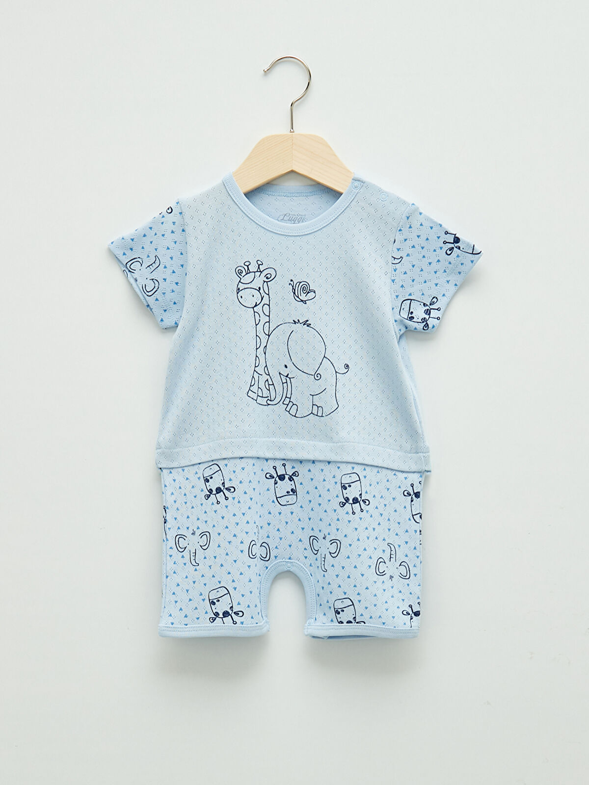 Luggi Baby Bisiklet Yaka Kendinden Desenli Pamuklu Erkek Bebek Tulum