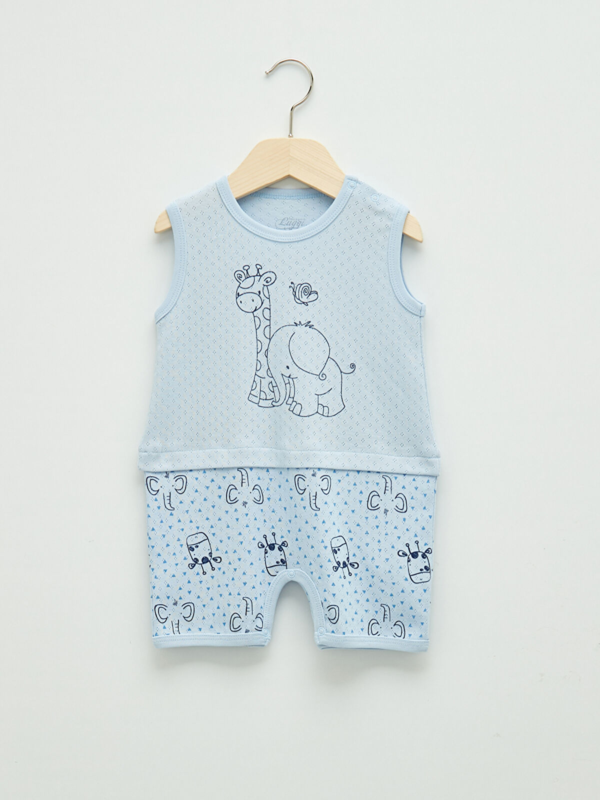 Luggi Baby Bisiklet Yaka Kendinden Desenli Pamuklu Erkek Bebek Tulum