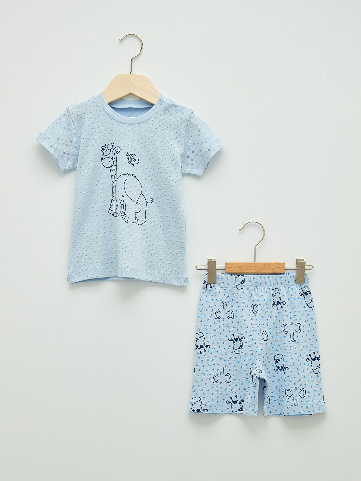 Luggi Baby Bisiklet Yaka Kendinden Desenli Pamuklu Erkek Bebek 2'li Takım