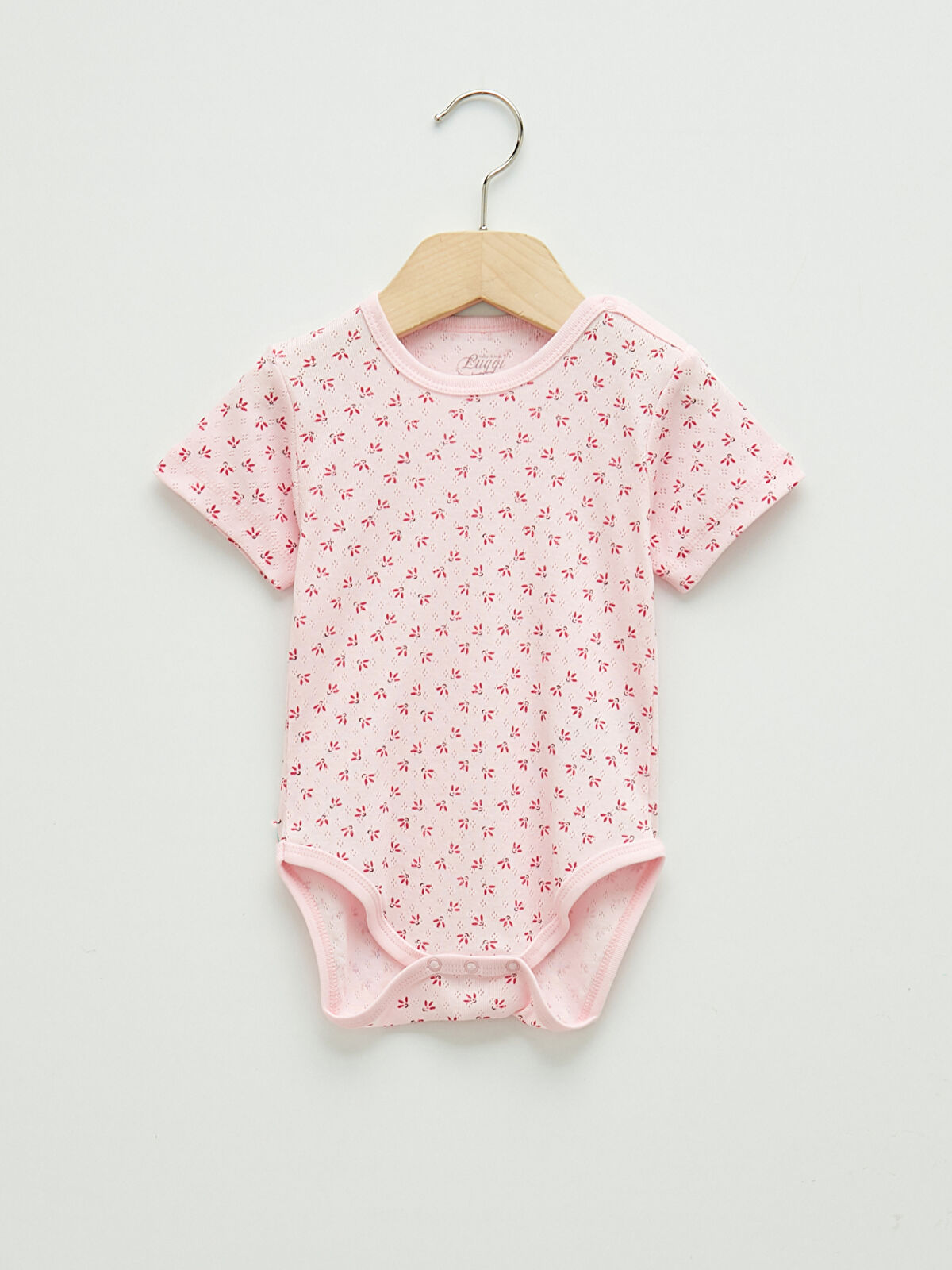 Luggi Baby Bisiklet Yaka Kendinden Desenli Pamuklu Kız Bebek Çıtçıtlı Body
