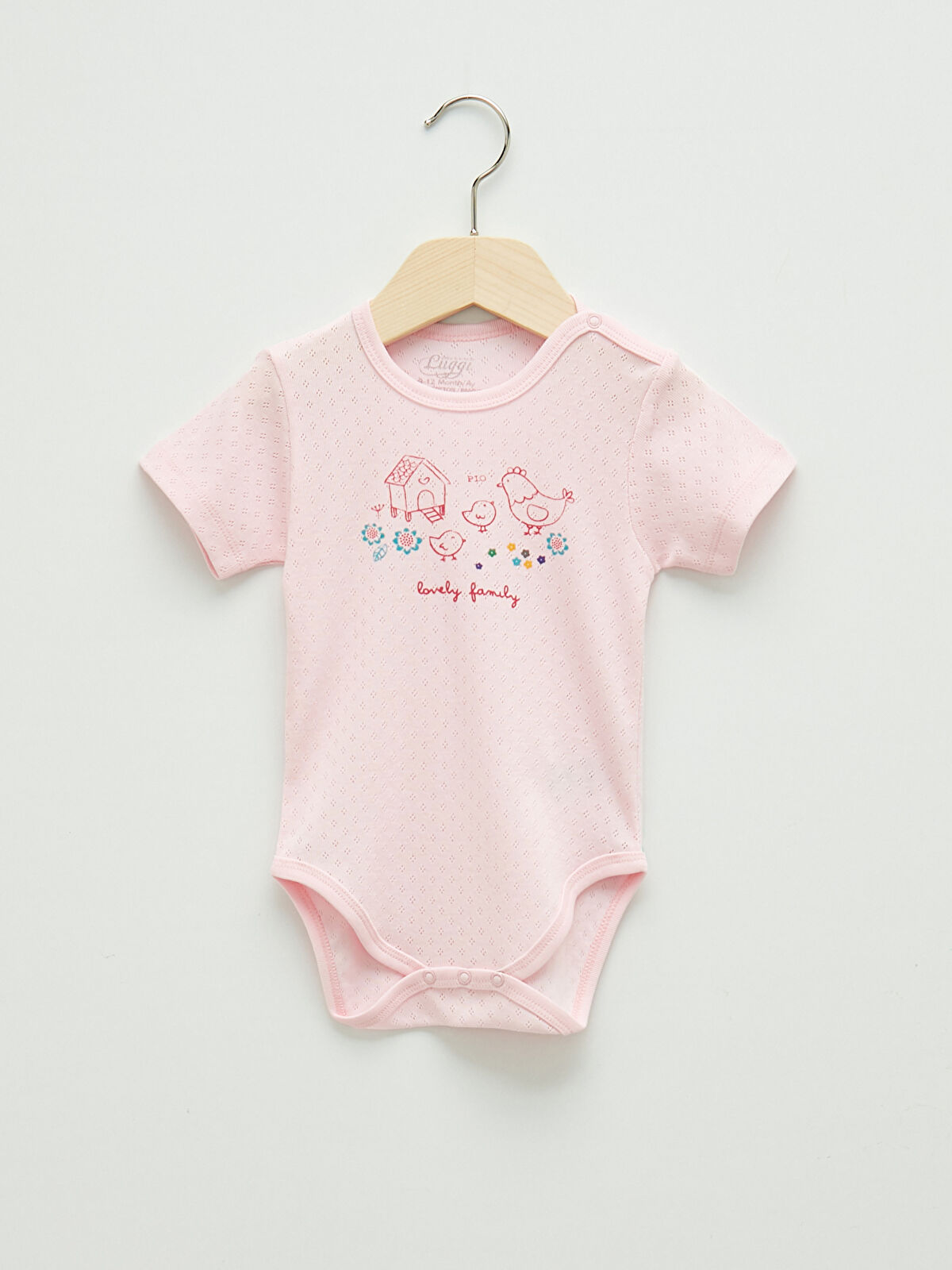 Luggi Baby Bisiklet Yaka Kendinden Desenli Pamuklu Kız Bebek Çıtçıtlı Body