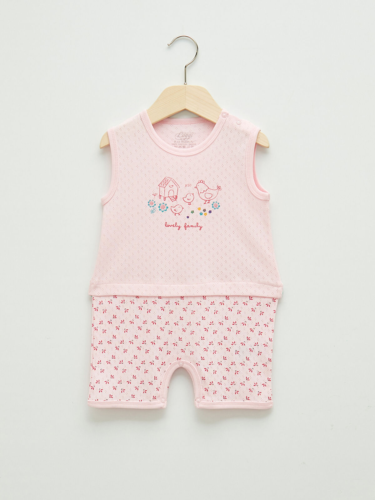Luggi Baby Bisiklet Yaka Kendinden Desenli Pamuklu Kız Bebek Tulum
