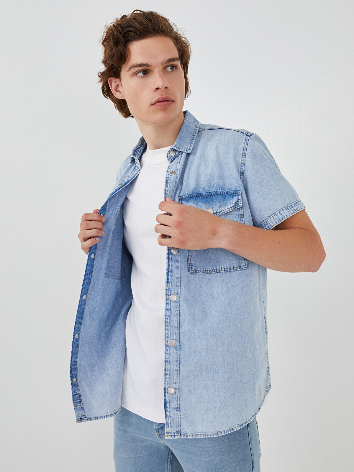 Regular Fit Kısa Kollu Erkek Jean Gömlek