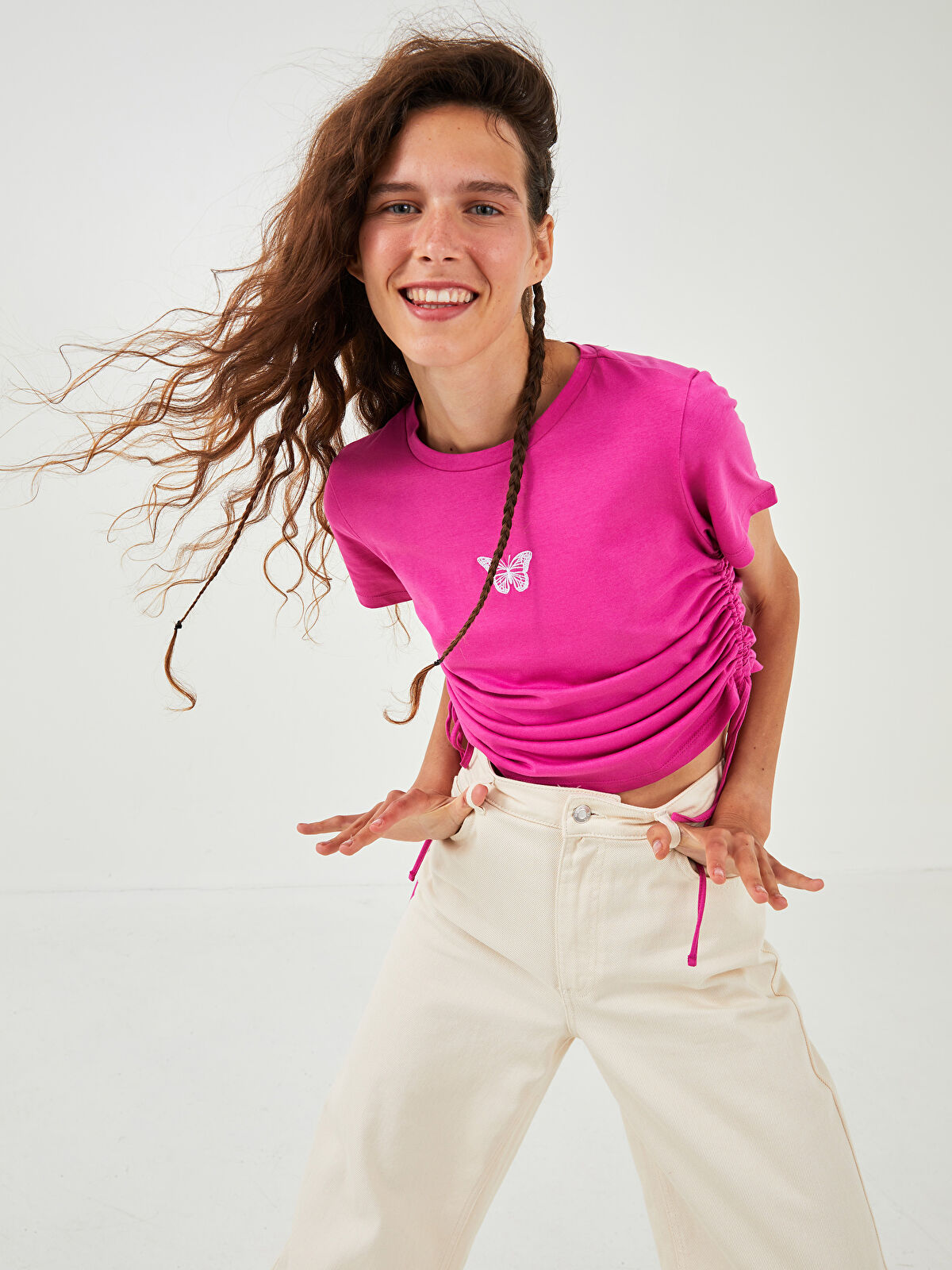 XSIDE Bisiklet Yaka Nakışlı Kısa Kollu Pamuklu Kadın Tişört