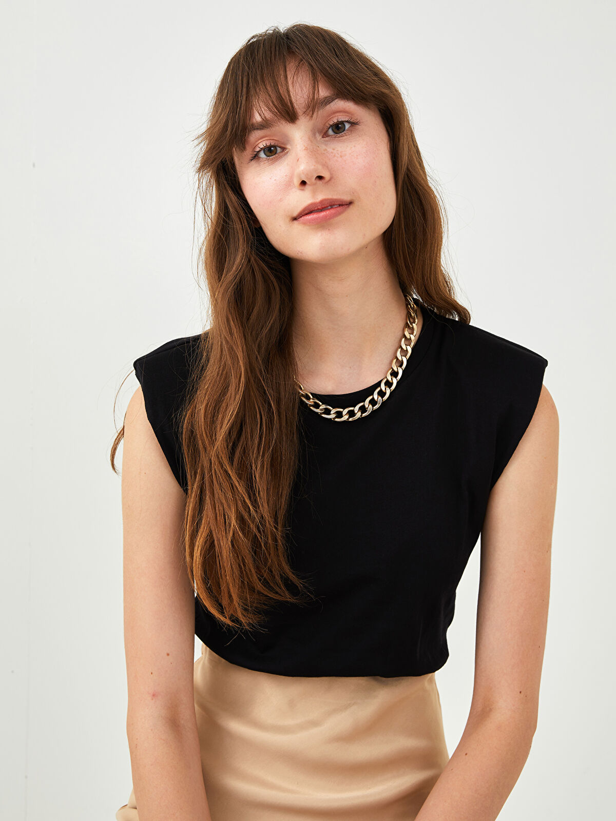 Quzu Bisiklet Yaka Kolsuz Beli Lastikli Kadın Tişört