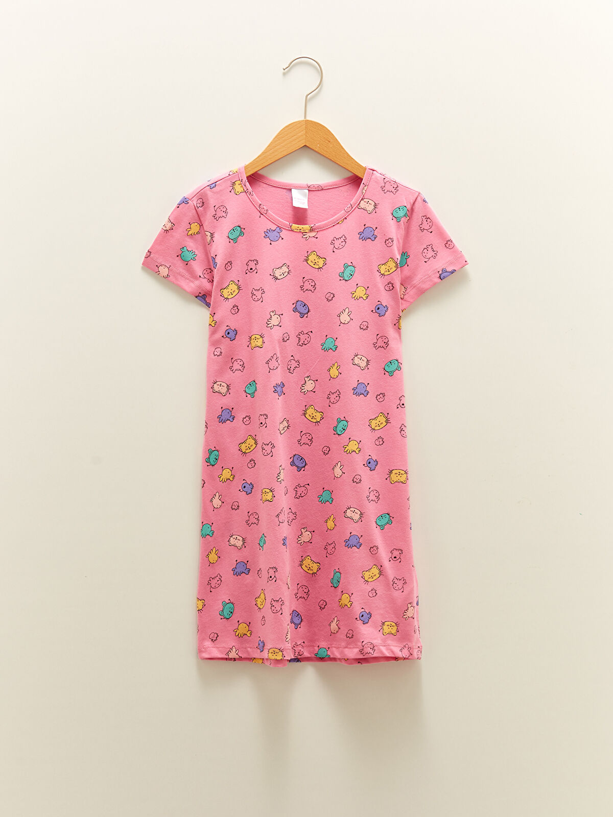 Bisiklet Yaka Desenli Kısa Kollu Pamuklu Kız Çocuk Gecelik