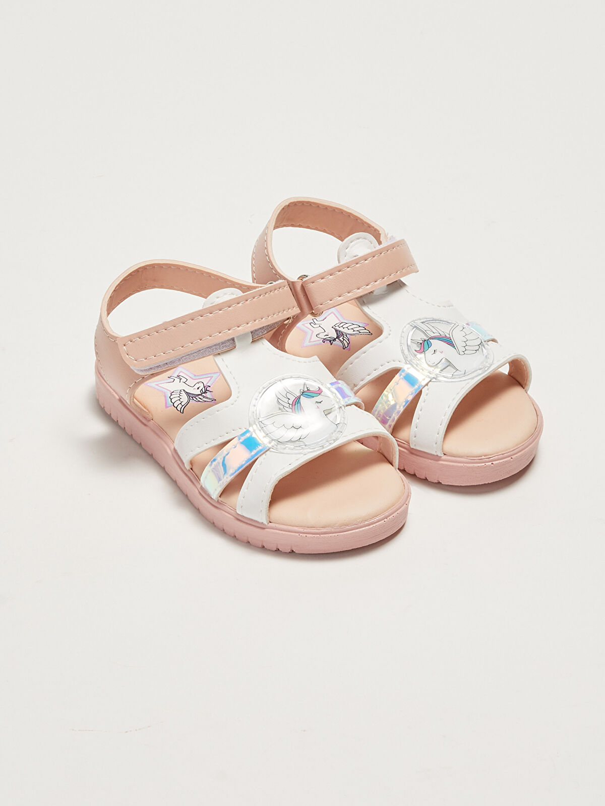 Baskılı Hologram Detaylı Cırt Cırtlı Kız Çocuk Sandalet