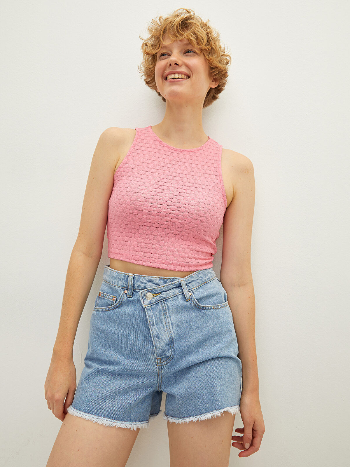 LCW CASUAL Bisiklet Yaka Kendinden Desenli Kadın Atlet