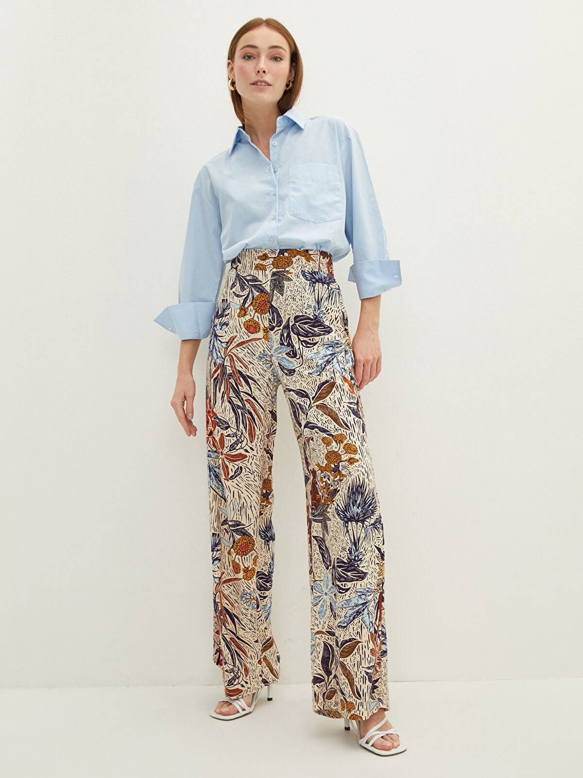 LCW BASIC Beli Lastikli Desenli Viskon Kadın Pantolon