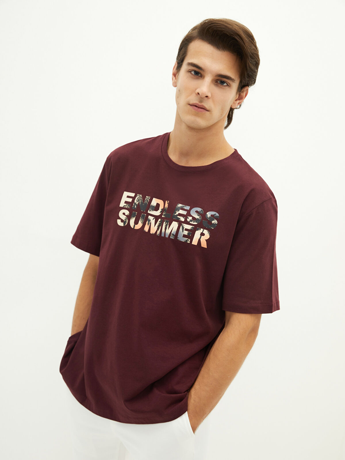 Büyük Beden Bisiklet Yaka Kısa Kollu Baskılı Penye Erkek Tişört