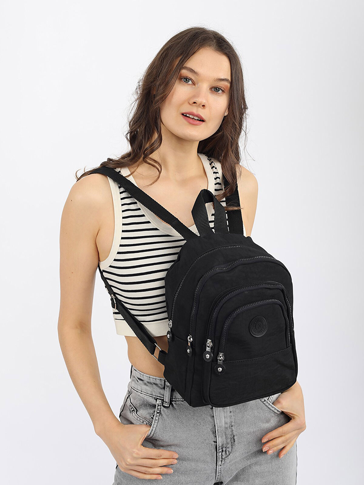 Madamra Krinkıl Kumaş Çok Bölmeli Sırt Çantası