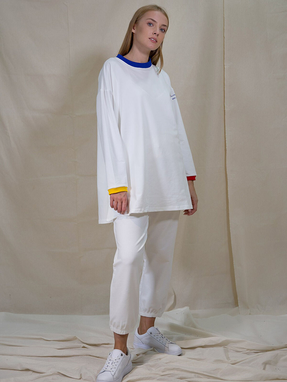 QOOQ UP Bisiklet Yaka Baskılı Uzun Kollu Kadın Sweatshirt