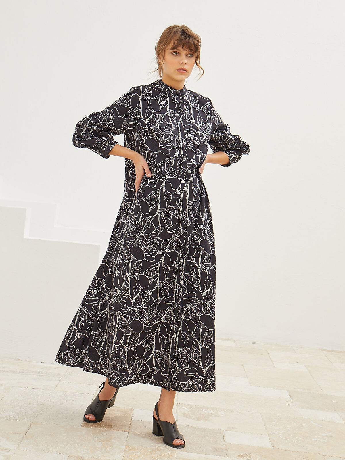 QOOQ STORE Hakim Yaka Desenli Uzun Kollu Kadın Elbise QOOQ STORE Hakim Yaka Desenli Uzun Kollu Kadın Elbise