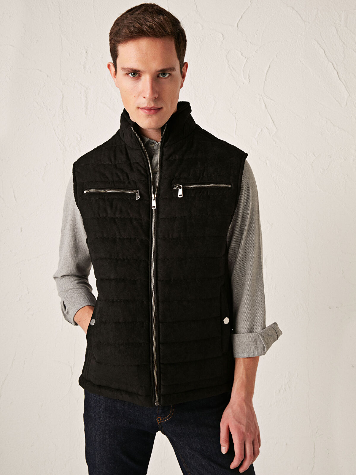 LCW VISION Slim Fit Dik Yaka Kalın Süet Yelek