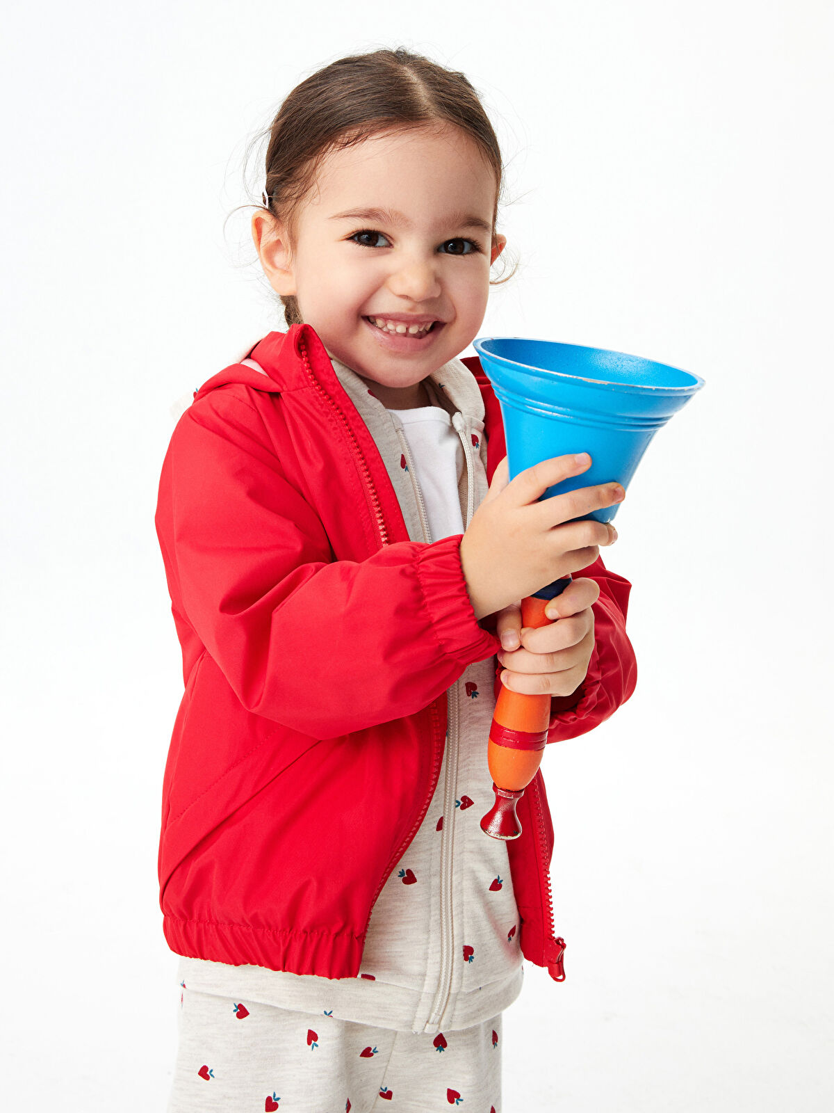 Kapüşonlu Uzun Kollu Basic Kız Bebek Fermuarlı Yağmurluk