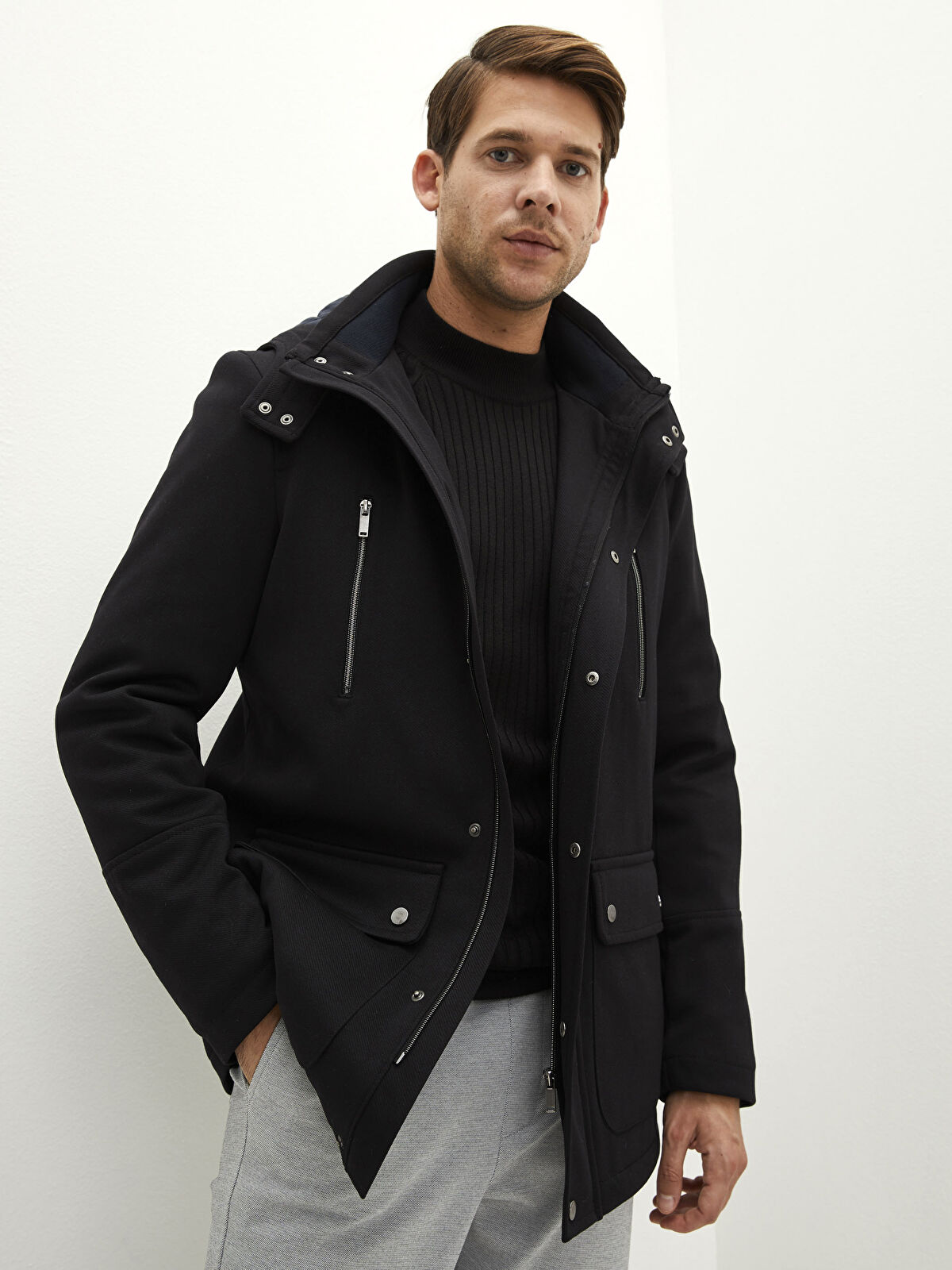 LCW VISION Slim Fit Kapüşonlu Erkek Mont