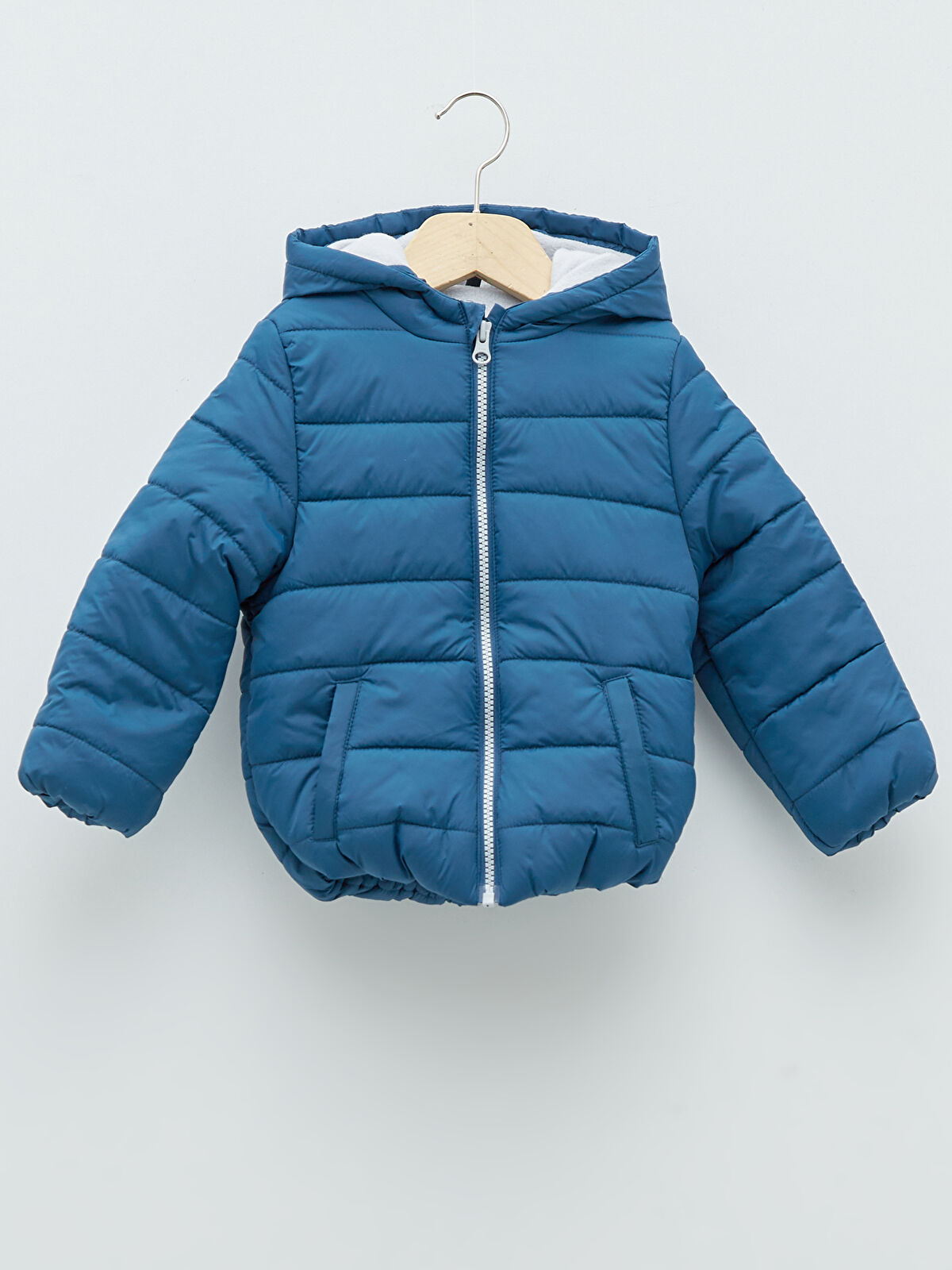 Kapüşonlu Uzun Kollu Basic Erkek Bebek Fermuarlı Mont