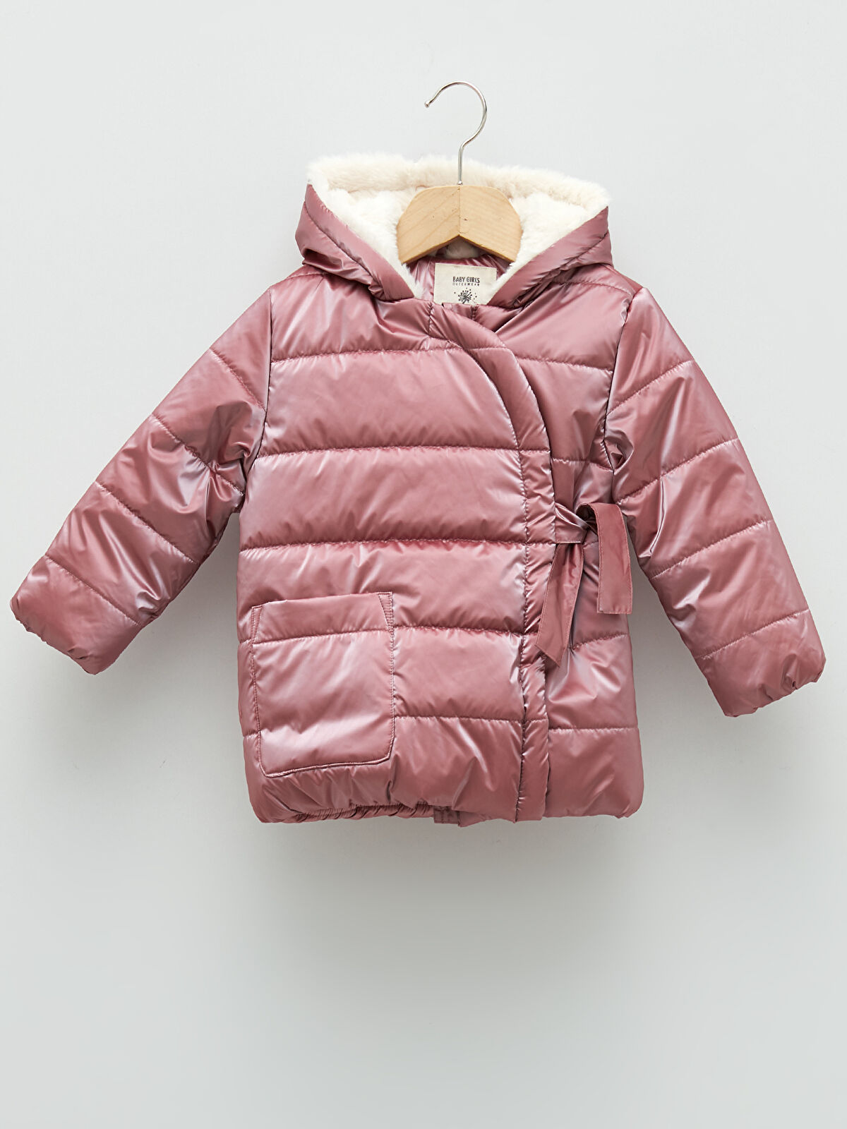 Kapüşonlu Uzun Kollu Basic Kız Bebek Fermuarlı Şişme Mont