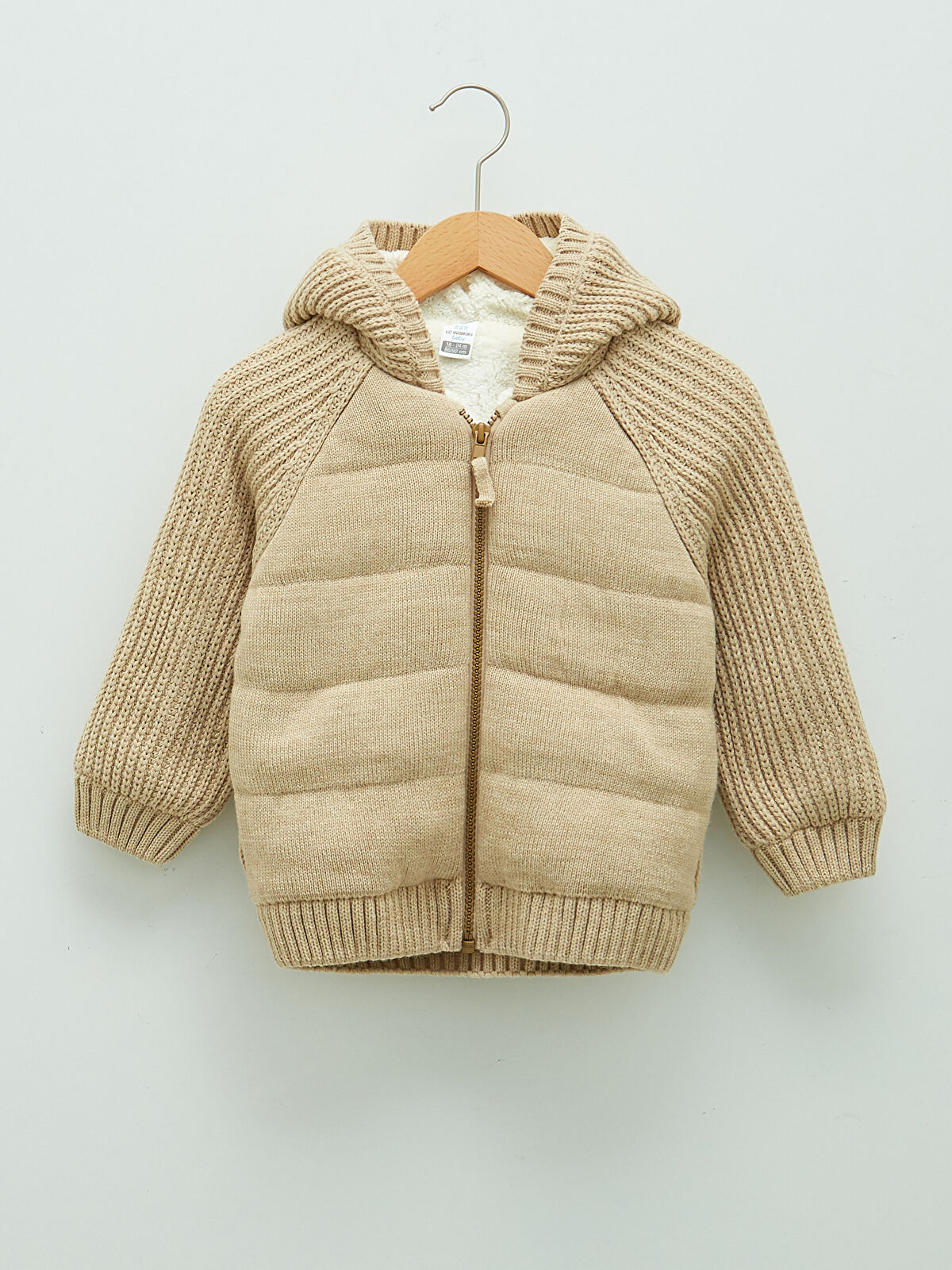 Kapüşonlu Uzun Kollu Erkek Bebek Triko Fermuarlı Hırka