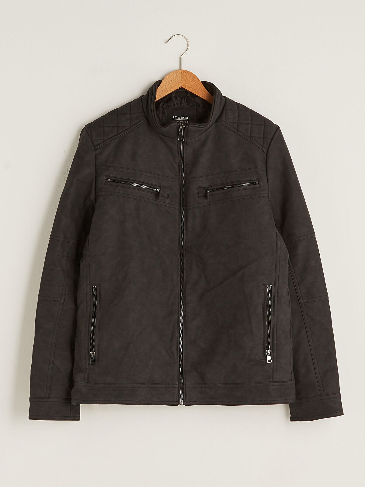 LCW CLASSIC Dik Yaka Uzun Kollu Erkek Deri Görünümlü Mont