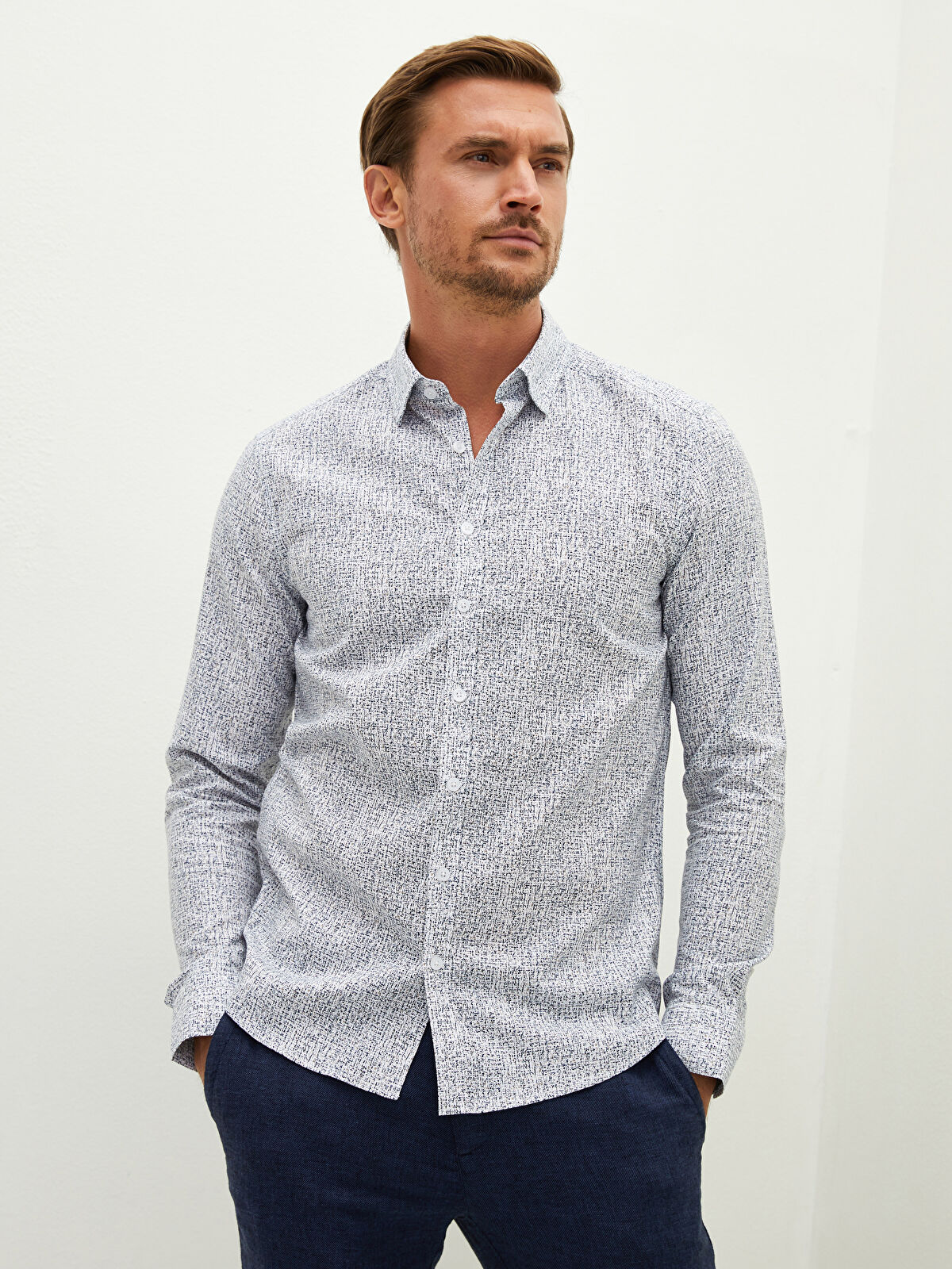 LCW CLASSIC Slim Fit Uzun Kollu Desenli Oxford Erkek Gömlek