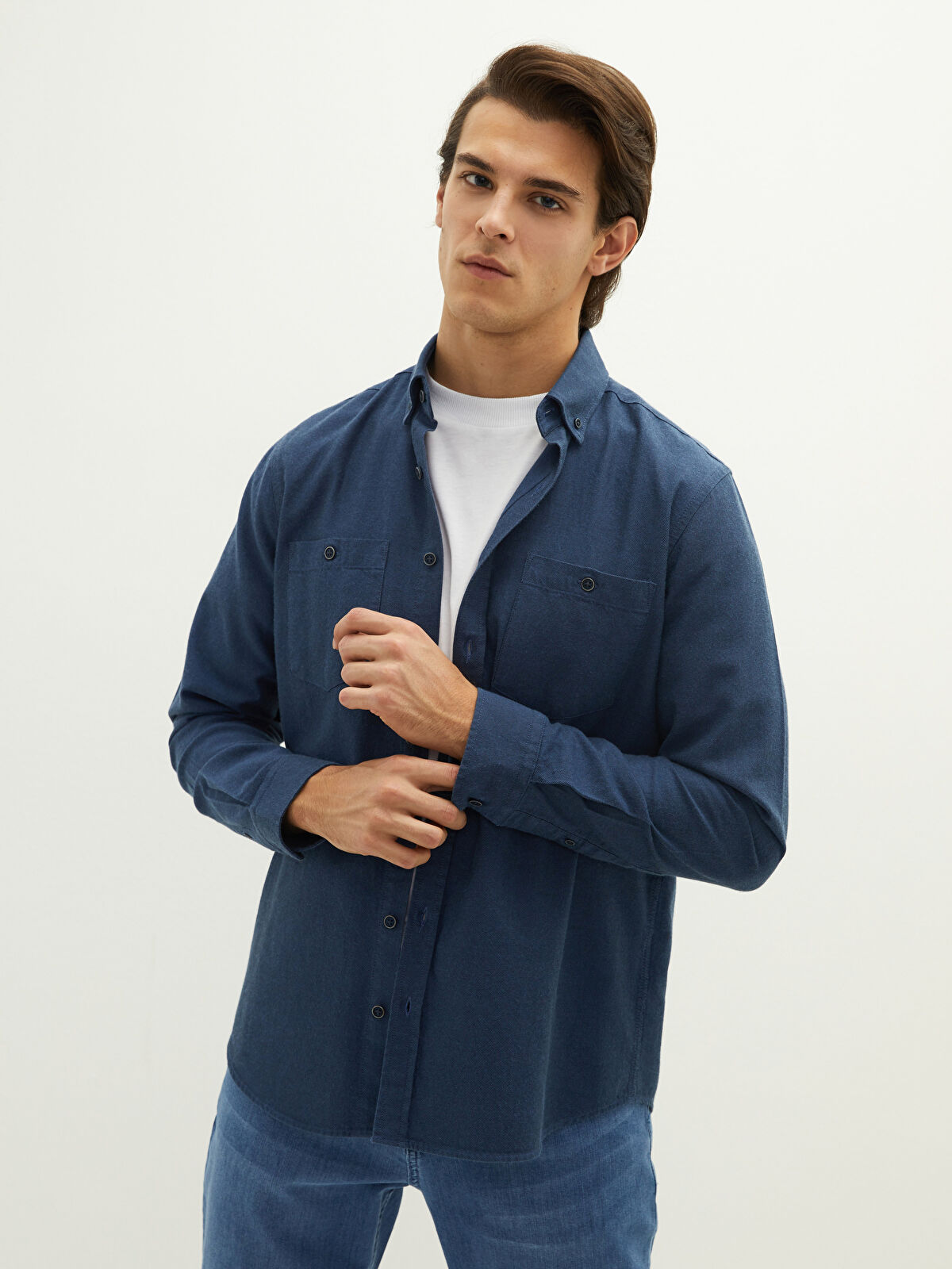 LCW BASIC Regular Fit Uzun Kollu Gabardin Erkek Gömlek