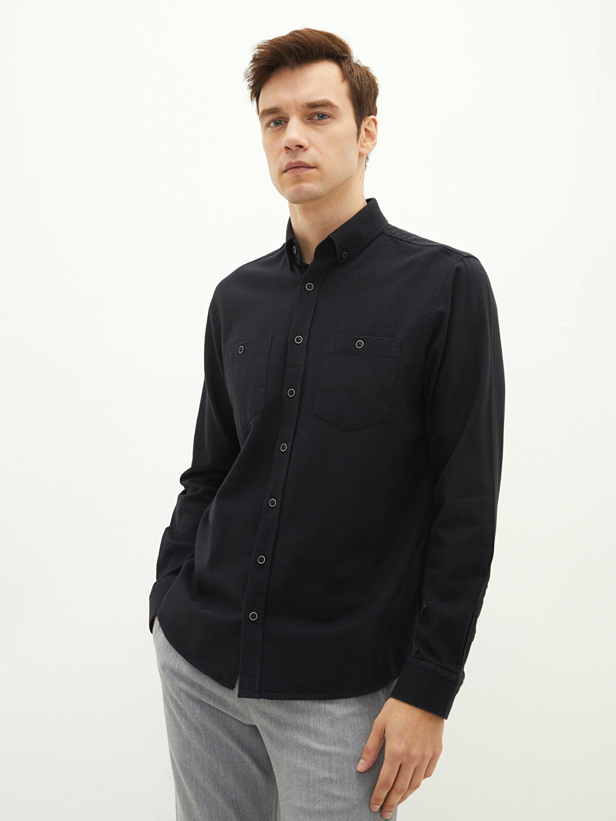 LCW BASIC Regular Fit Uzun Kollu Gabardin Erkek Gömlek