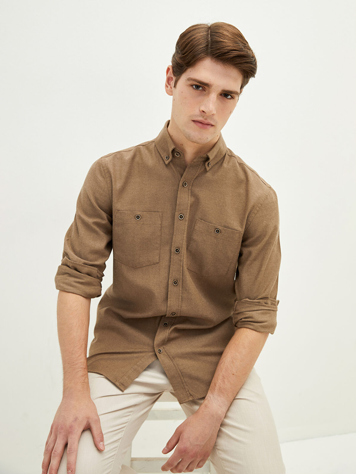 LCW BASIC Regular Fit Uzun Kollu Gabardin Erkek Gömlek