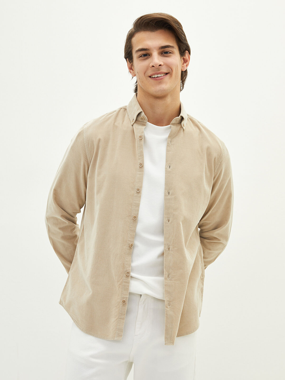 LCW BASIC Slim Fit Uzun Kollu Kadife Erkek Gömlek