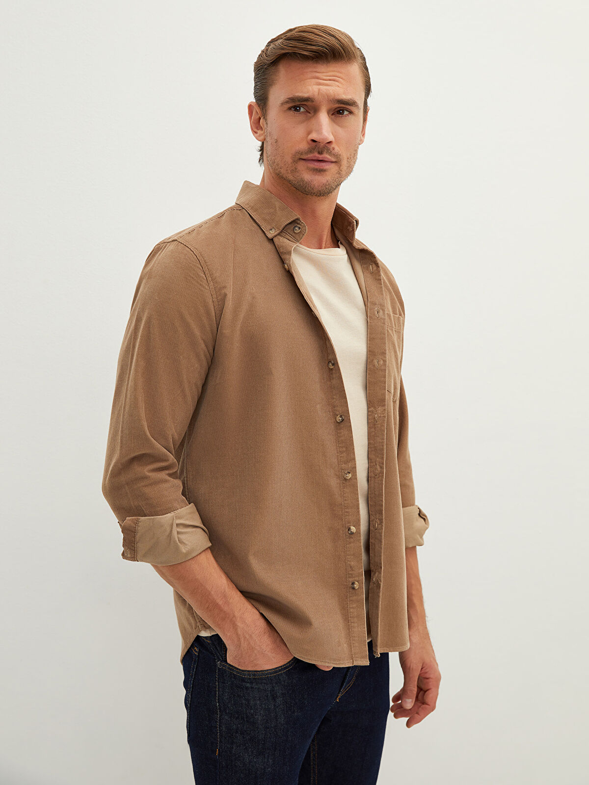 LCW BASIC Regular Fit Uzun Kollu Kadife Erkek Gömlek