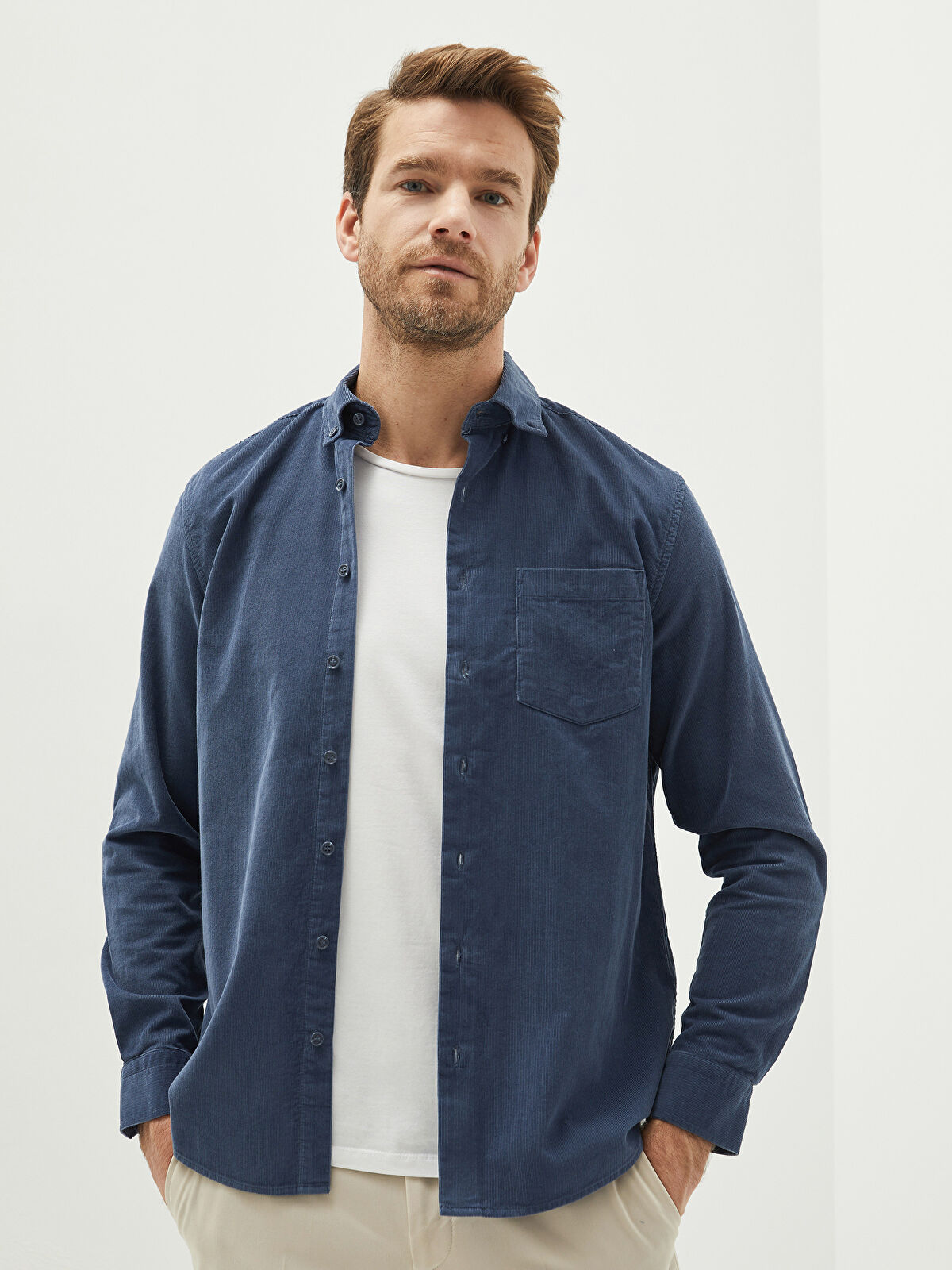 LCW BASIC Regular Fit Uzun Kollu Kadife Erkek Gömlek