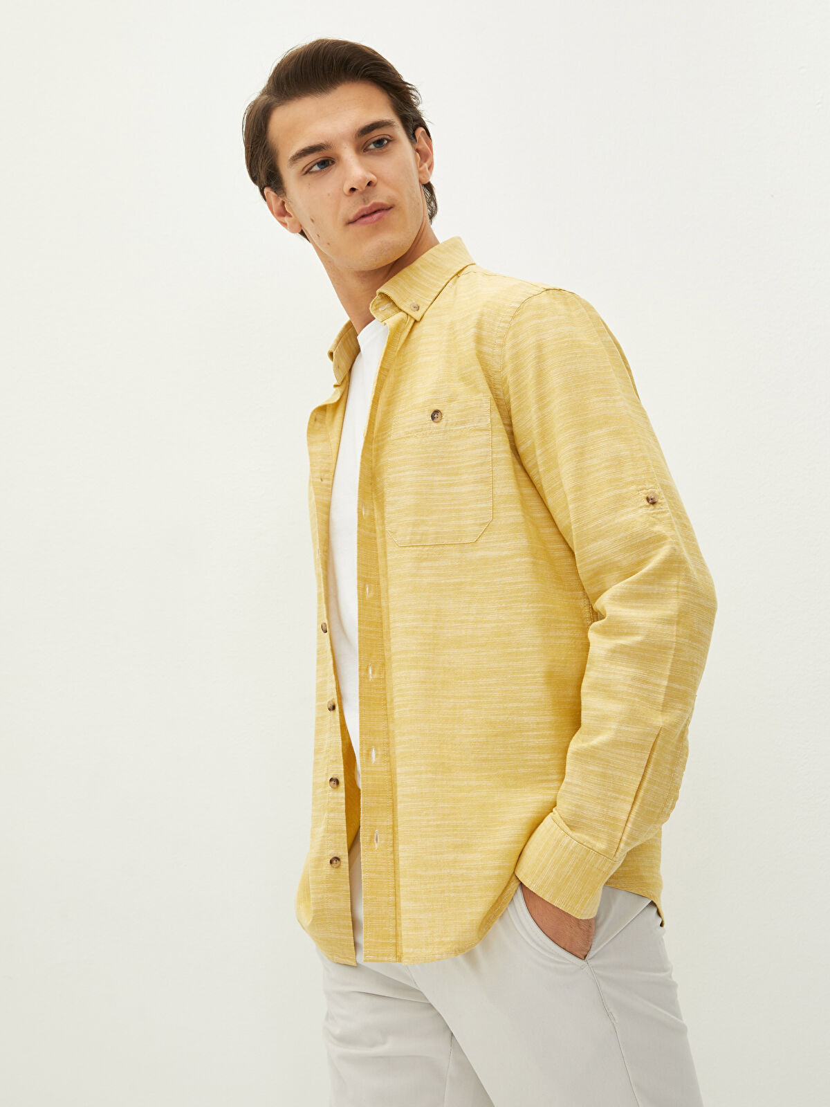 LCW BASIC Regular Fit Uzun Kollu Desenli Poplin Erkek Gömlek