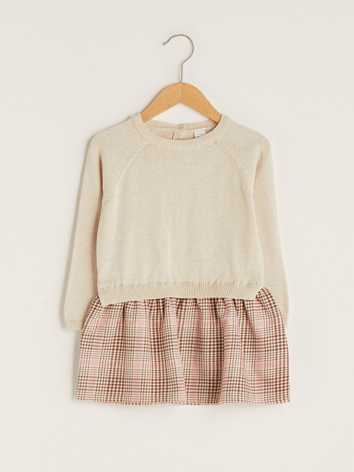 Bisiklet Yaka Uzun Kollu Eteği Desenli Kız Bebek Triko Elbise