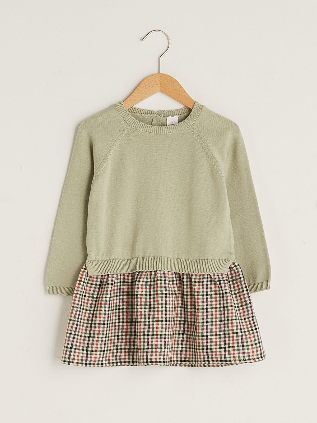 Bisiklet Yaka Uzun Kollu Eteği Desenli Kız Bebek Triko Elbise