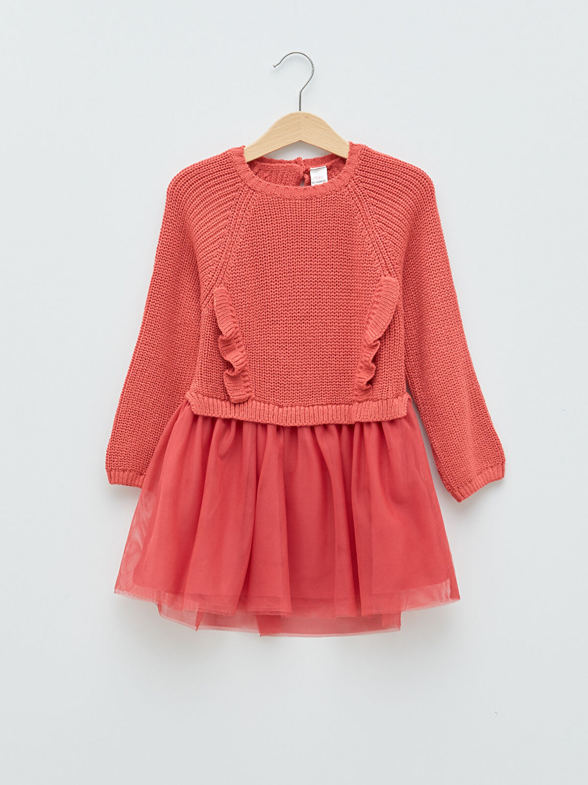 Bisiklet Yaka Uzun Kollu Basic Tül Etekli Kız Bebek Elbise