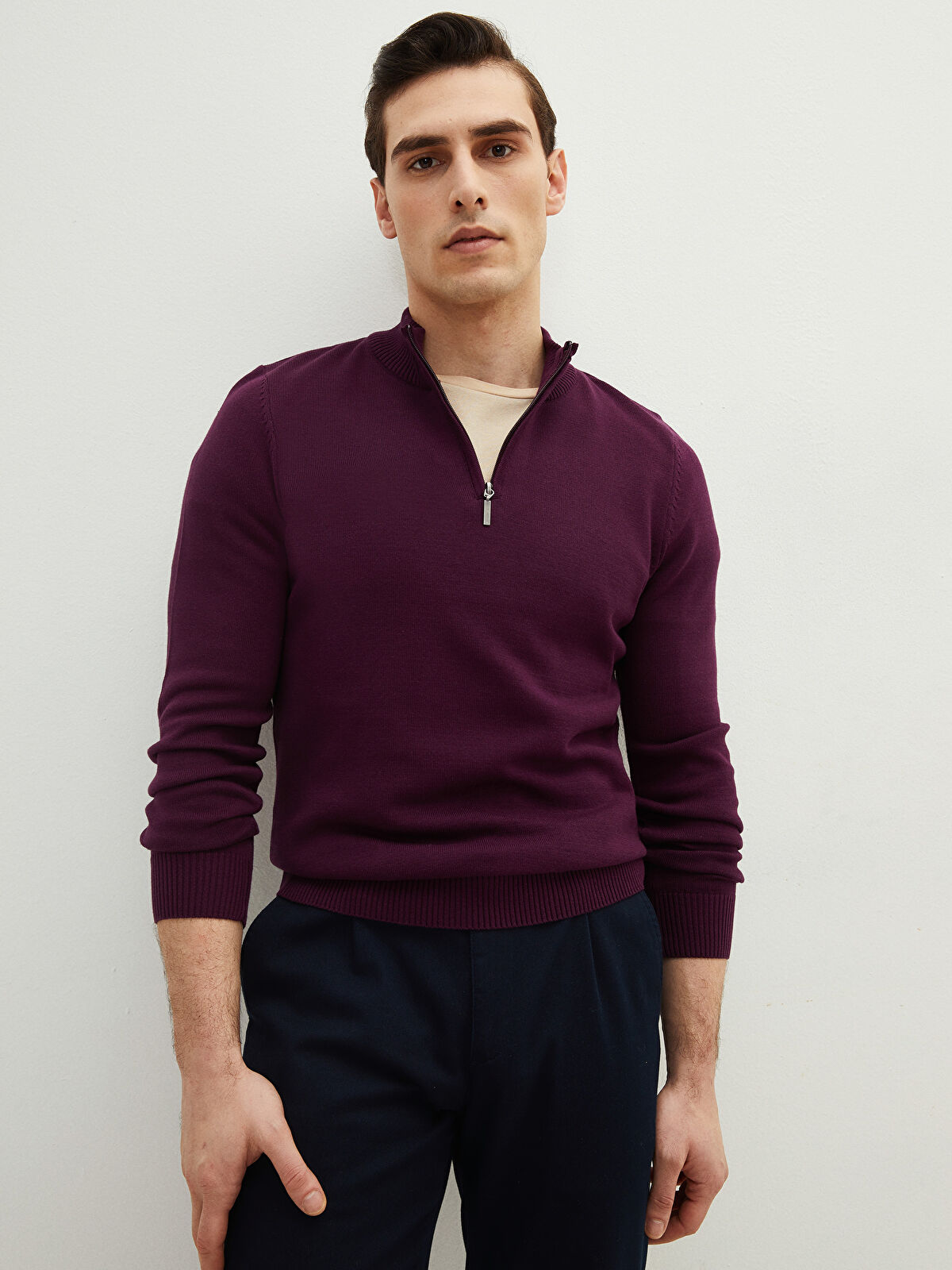 LCW BASIC Fermuarlı Dik Yaka Uzun Kollu Erkek Triko Kazak