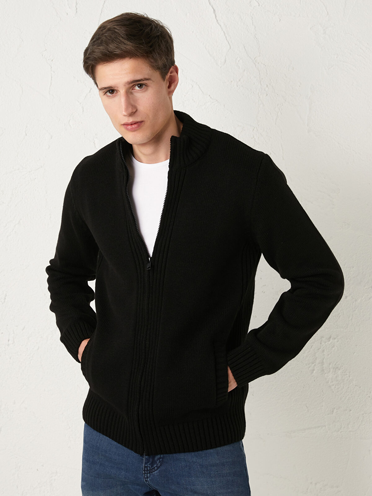 LCW BASIC Standart Kalıp Dik Yaka Kalın Erkek Triko Hırka LCW BASIC Standart Kalıp Dik Yaka Kalın Erkek Triko Hırka