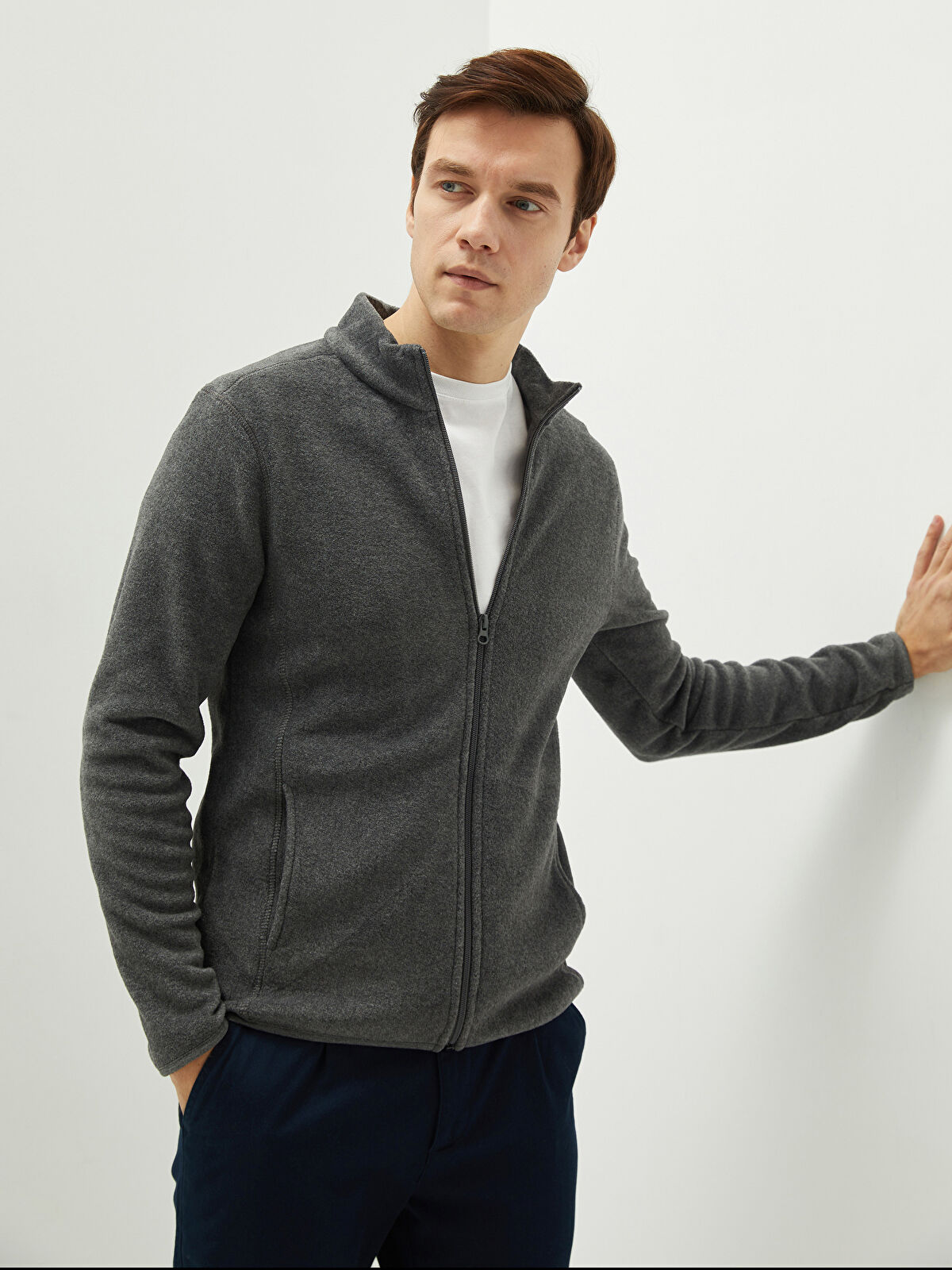 LCW BASIC Dik Yaka Uzun Kollu Polar Erkek Sweatshirt