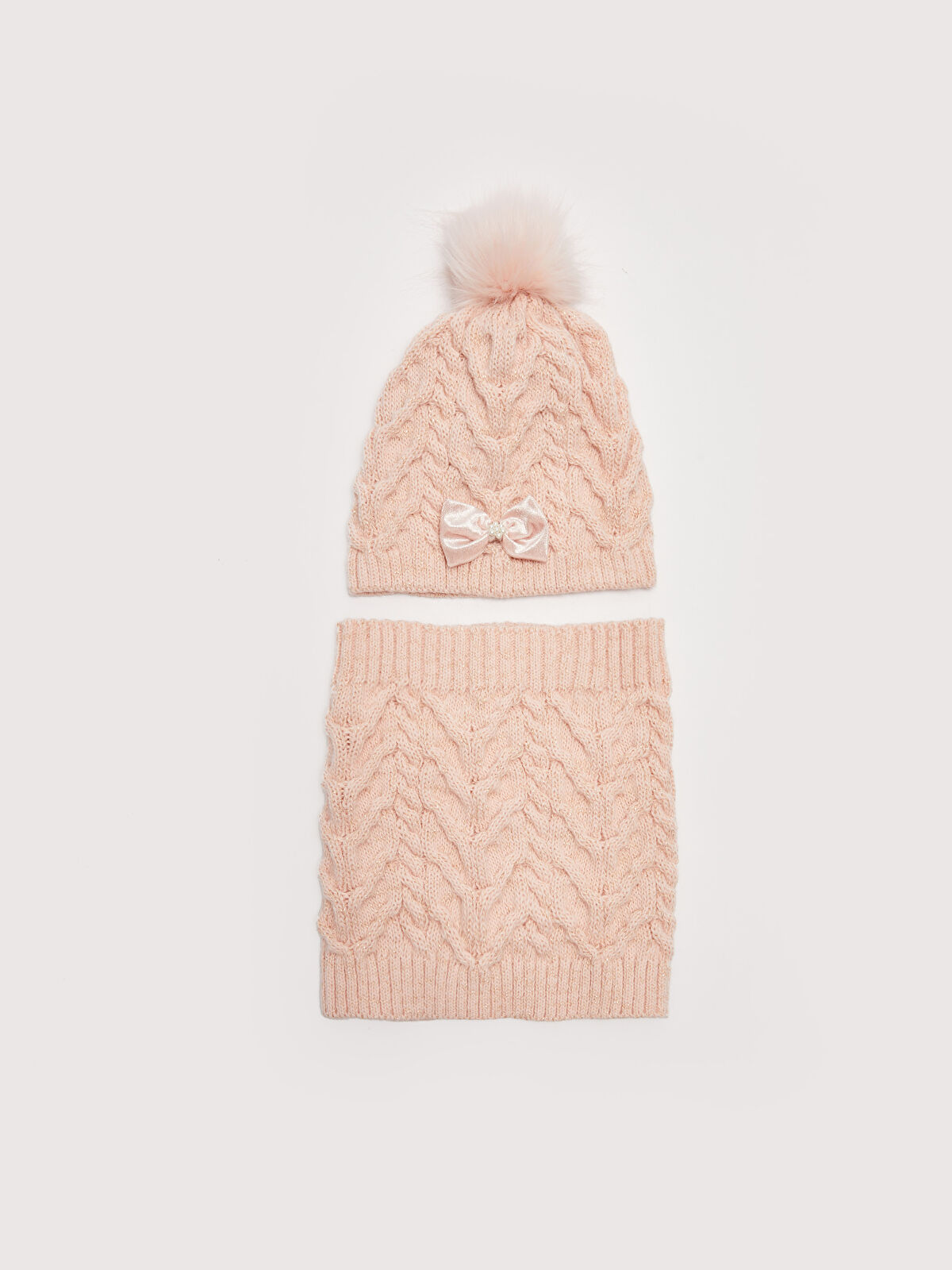 Kız Çocuk Ponponlu Triko Bere ve Boyunluk