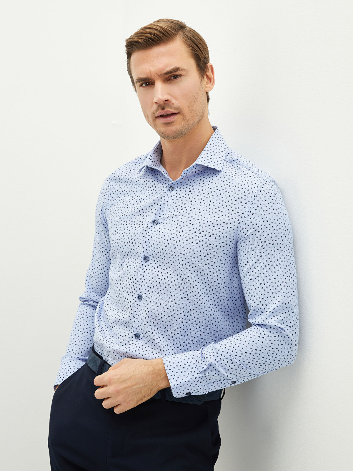 LCW FORMAL Slim Fit Uzun Kollu Desenli Oxford Erkek Gömlek