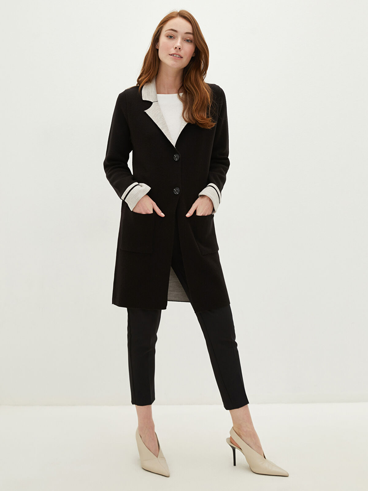 Ceket Yaka Düz Uzun Kollu Kadın Triko Hırka Ceket Yaka Düz Uzun Kollu Kadın Triko Hırka