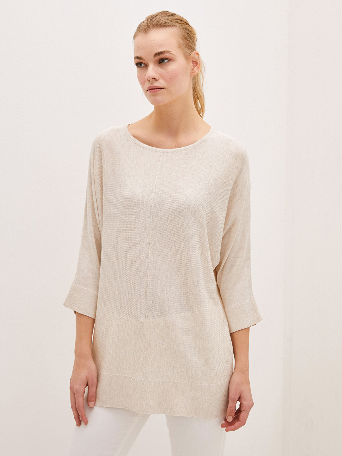 Bisiklet Yaka Düz Yarım Kollu Kadın Triko Kazak