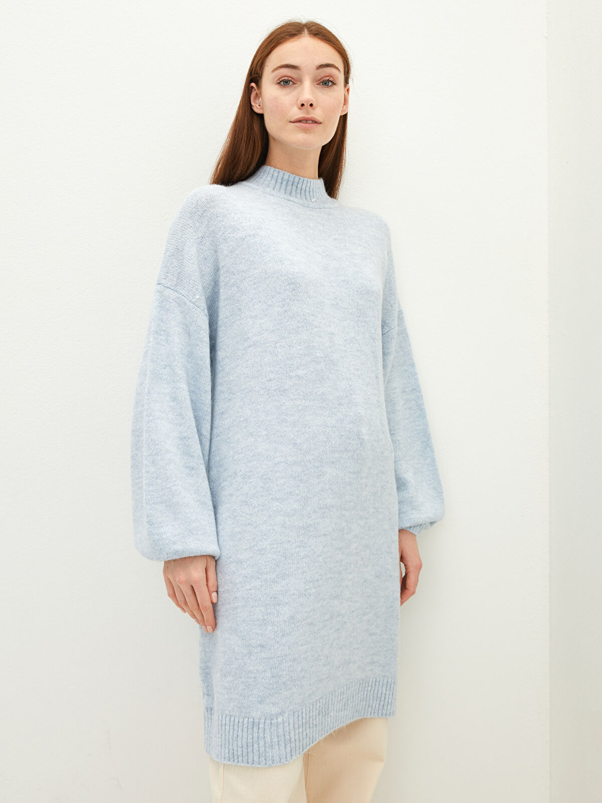 MODEST Yarım Balıkçı Yaka Düz Uzun Kollu Oversize Kadın Triko Tunik