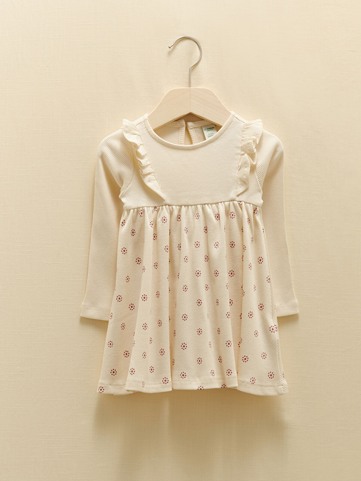 LCW GREEN Bisiklet Yaka Uzun Kollu Desenli Organik Pamuklu Kız Bebek Elbise