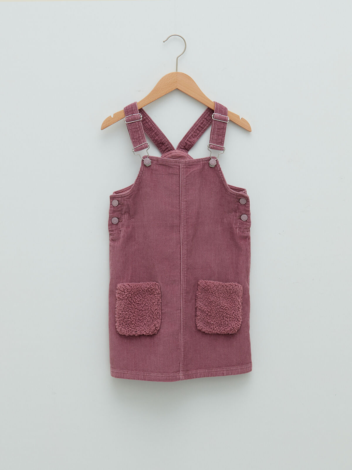 Kare Yaka Basic Kadife Kız Çocuk Salopet Elbise