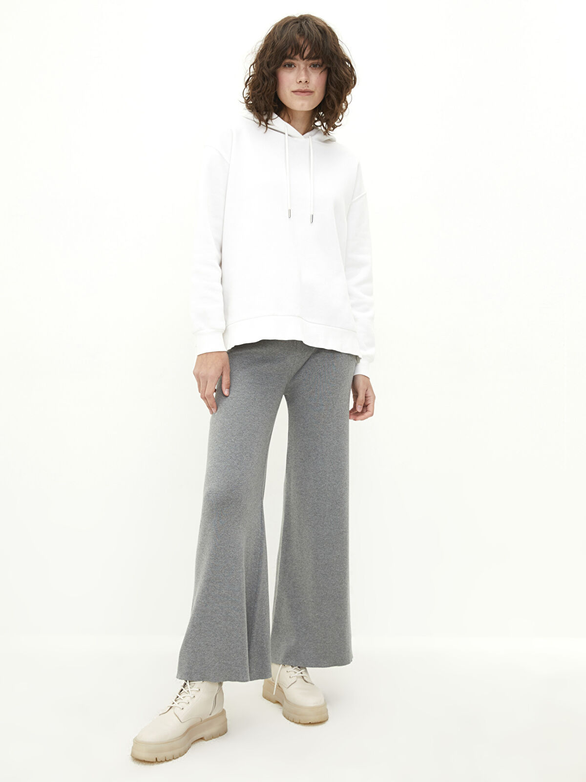 LCW CASUAL Beli lastikli Düz Geniş Paça Kadın Triko Pantolon