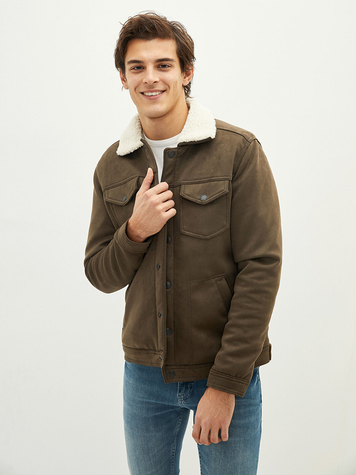 LCW CASUAL Slim Fit Gömlek Yaka Erkek Süet Mont