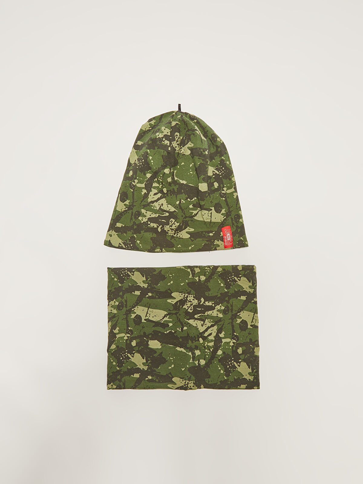 Erkek Çocuk Kamuflaj Baskılı Triko Bere ve Boyunluk