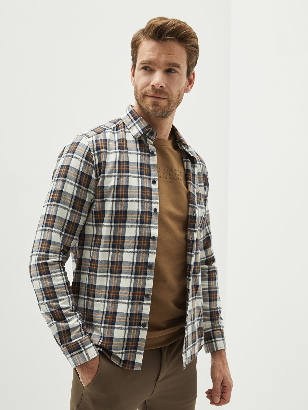 LCW CLASSIC Slim Fit Gabardin Ekose Erkek Gömlek