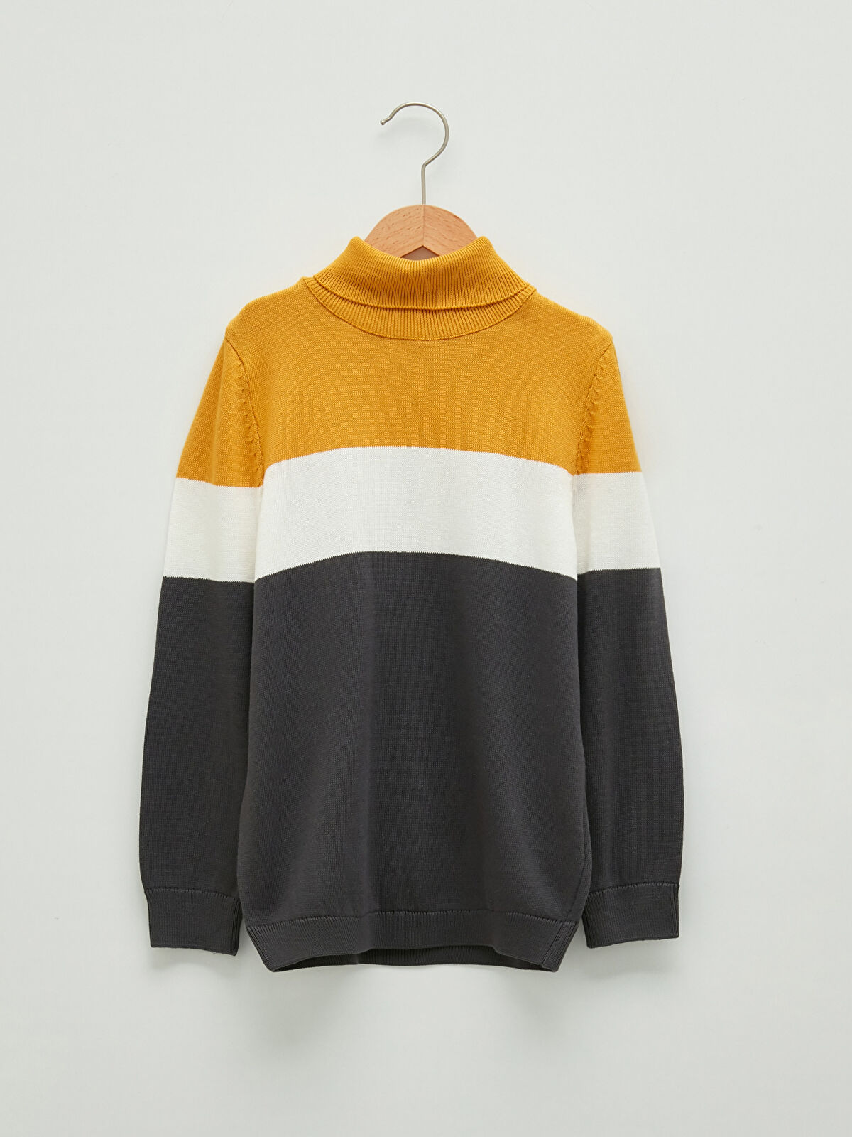 Balıkçı Yaka Renk Bloklu Uzun Kollu Erkek Çocuk İnce Triko Kazak